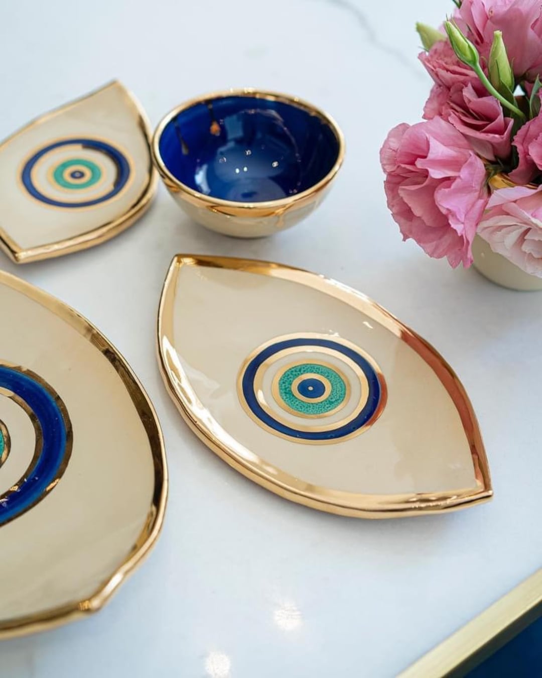Handmade Evil Eye Gold Edged Dish, Serving Board, Dessert Platter ...