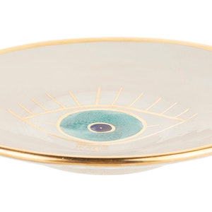 Evil Eye Plate: Gold Trim Porcelain Dish, Beige Turquoise Nazar - Etsy