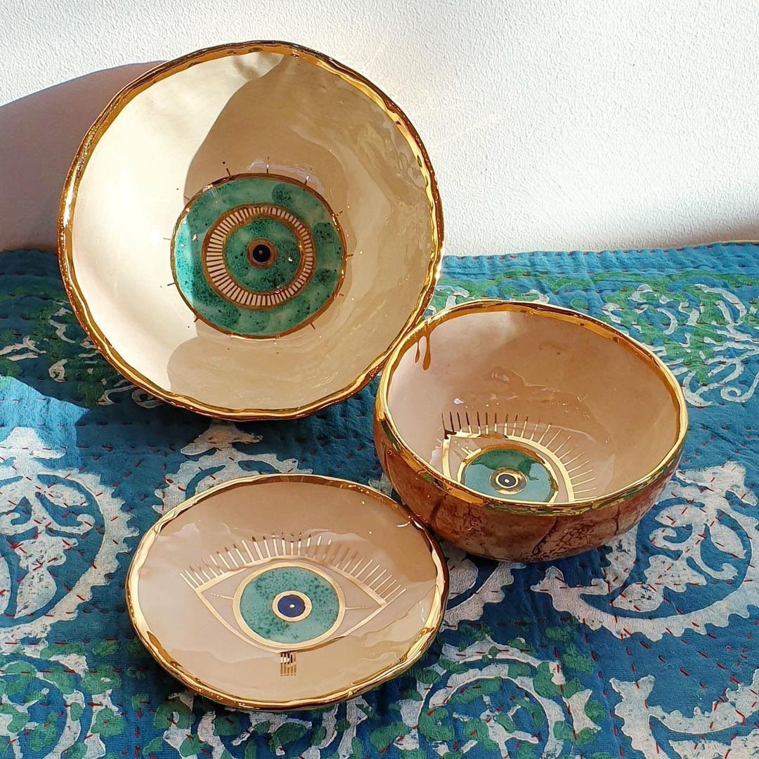 Handmade Evil Eye Gold Luster Ceramic Bowls (eye Design) - Etsy