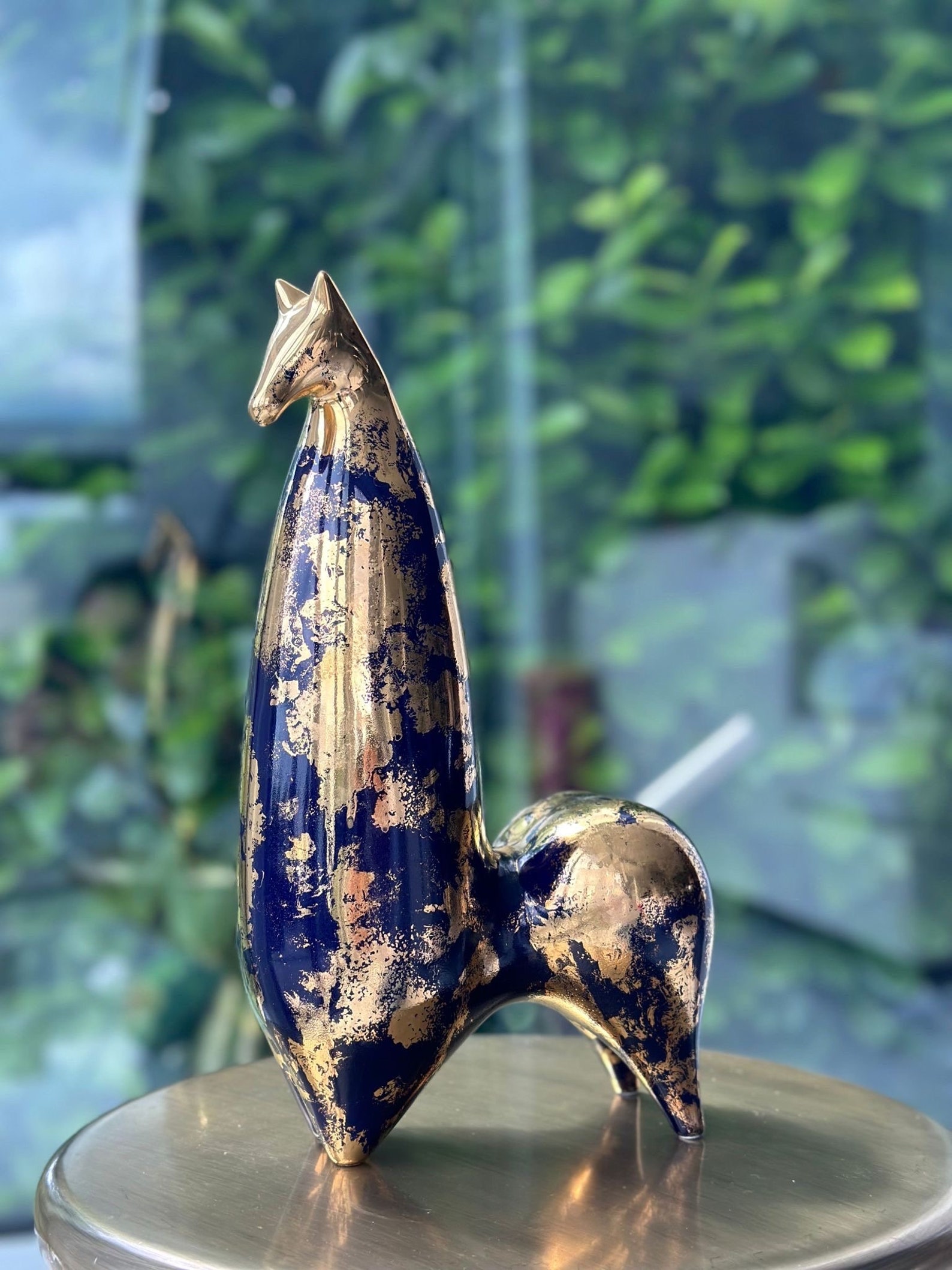 Modern Ceramic Gold Painted Horse Figurine - Etsy