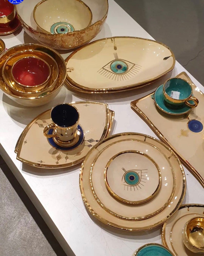 Handmade Evil Eye Gold Luster Ceramic Bowls (eye Design) - Etsy