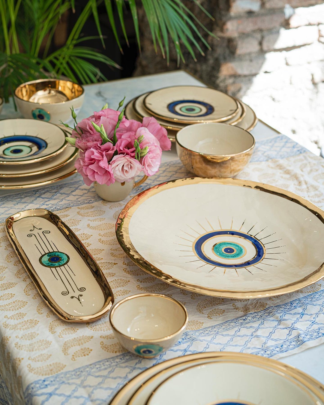Handmade Evil Eye Plate: Gold Trim Porcelain Dish, Nazar Wall Art - Etsy