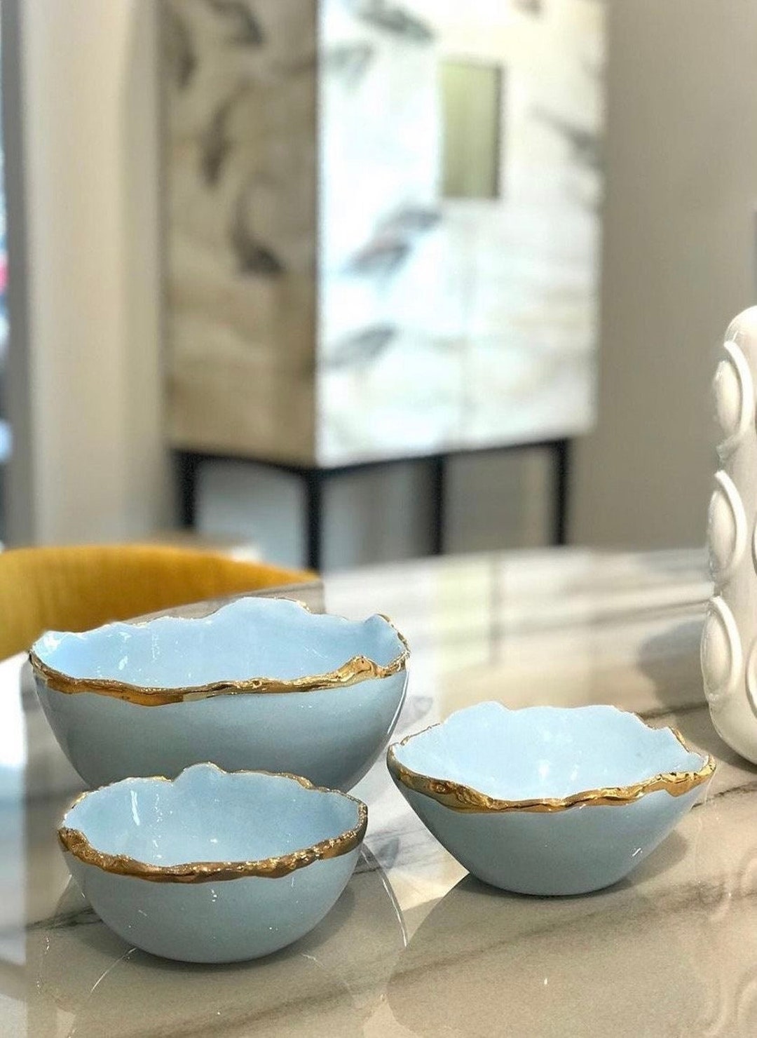 Gold Edge Handmade Ceramic Serving Bowl, Pottery Decorative Bowl With ...