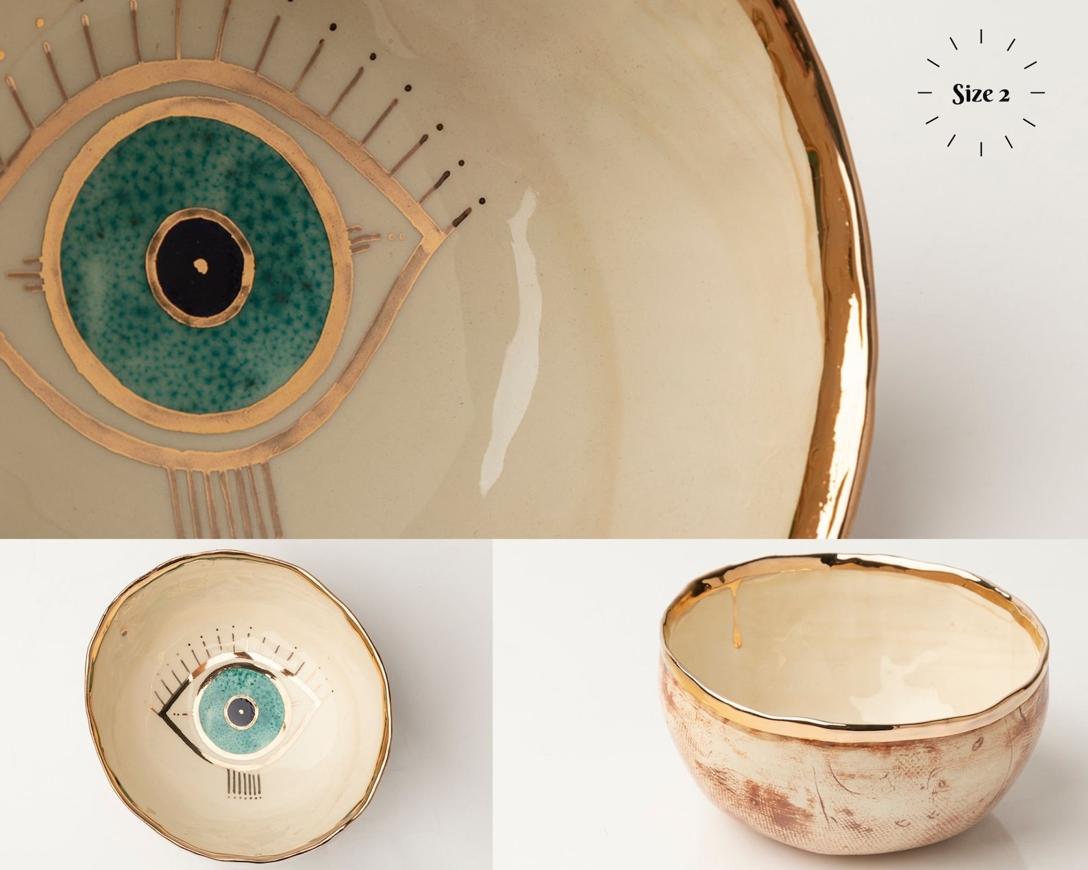 Handmade Evil Eye Gold Luster Ceramic Bowls (eye Design) - Etsy