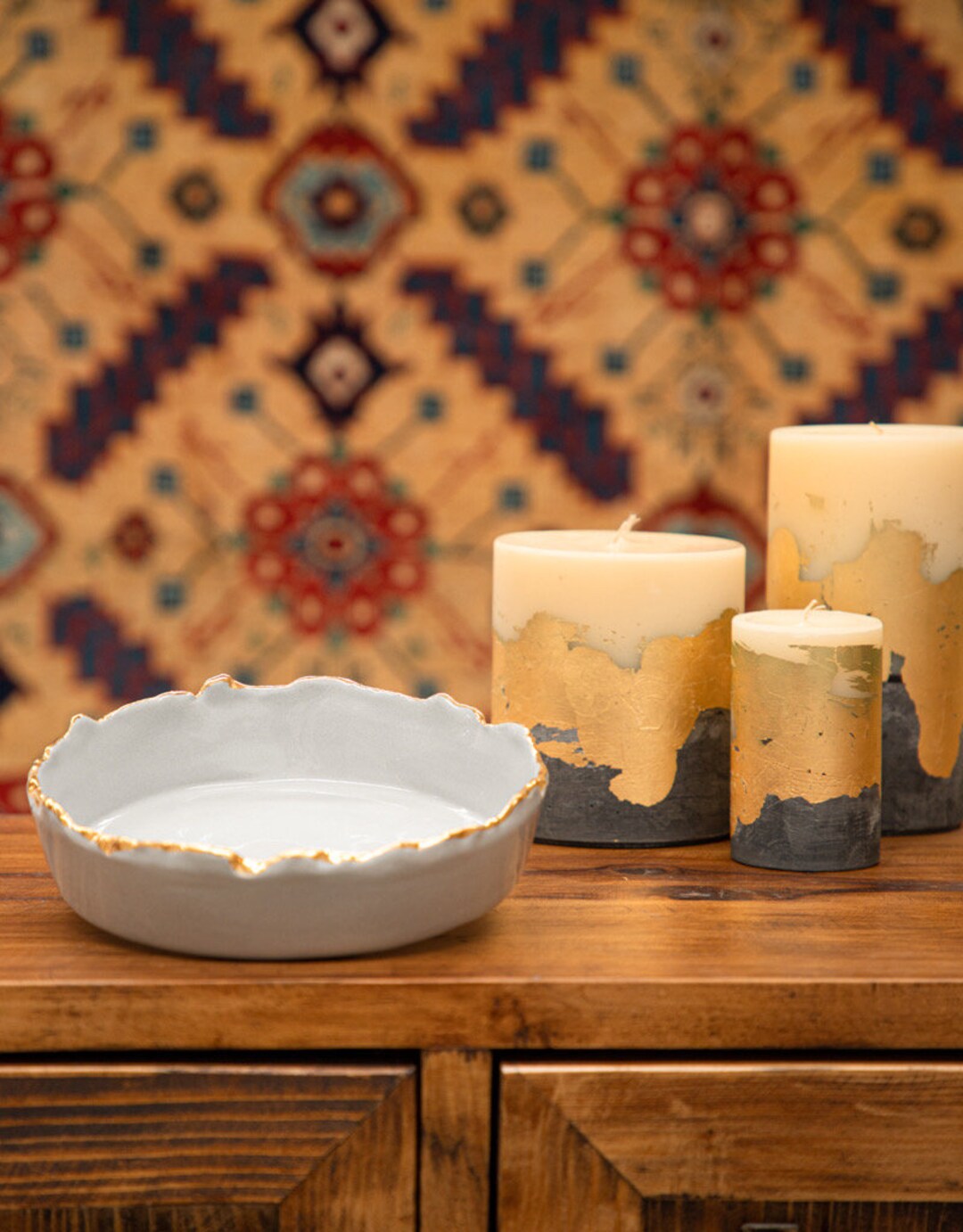 Gold Edge Handmade Ceramic Serving Plate, Pottery Decorative Plate With Real Gold Rim. Size : 9 ...