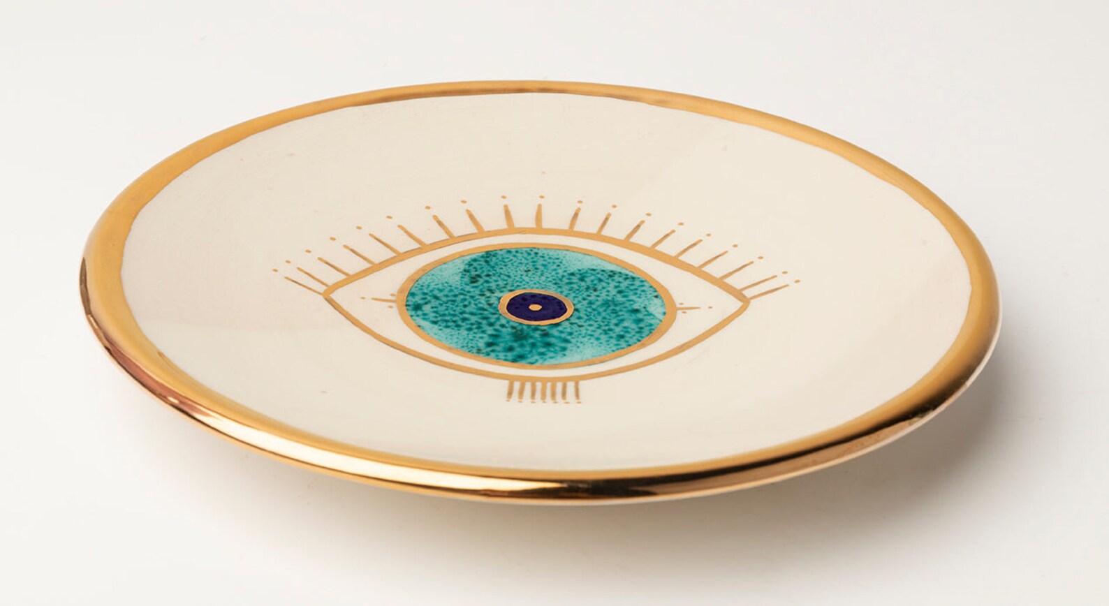 Evil Eye Plate: Gold Trim Porcelain Dish, Beige Turquoise Nazar - Etsy