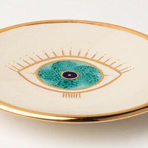 Evil Eye Plate: Gold Trim Porcelain Dish, Beige Turquoise Nazar - Etsy