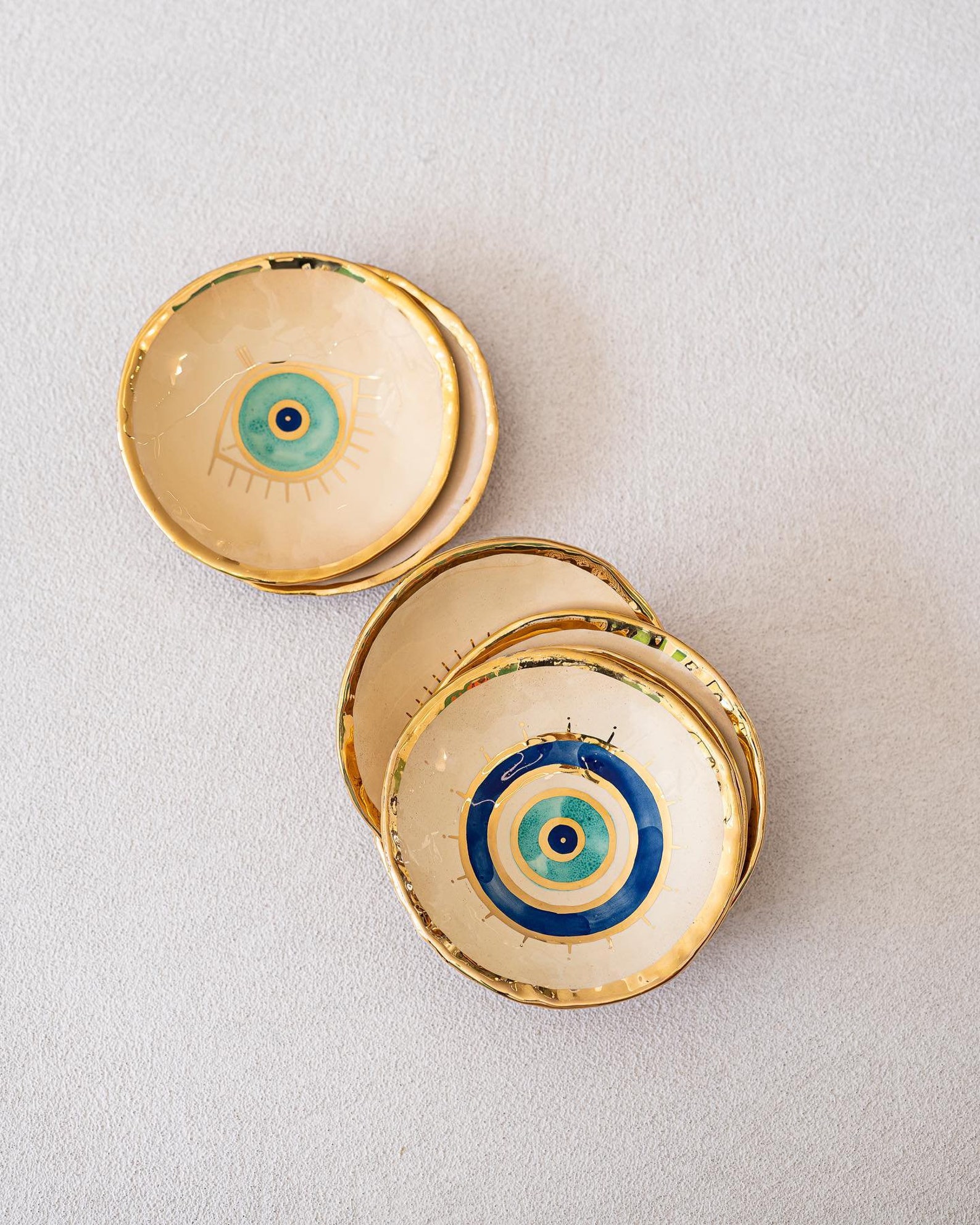 Evil Eye Plate: Gold Trim Porcelain Dish, Beige Turquoise Nazar - Etsy