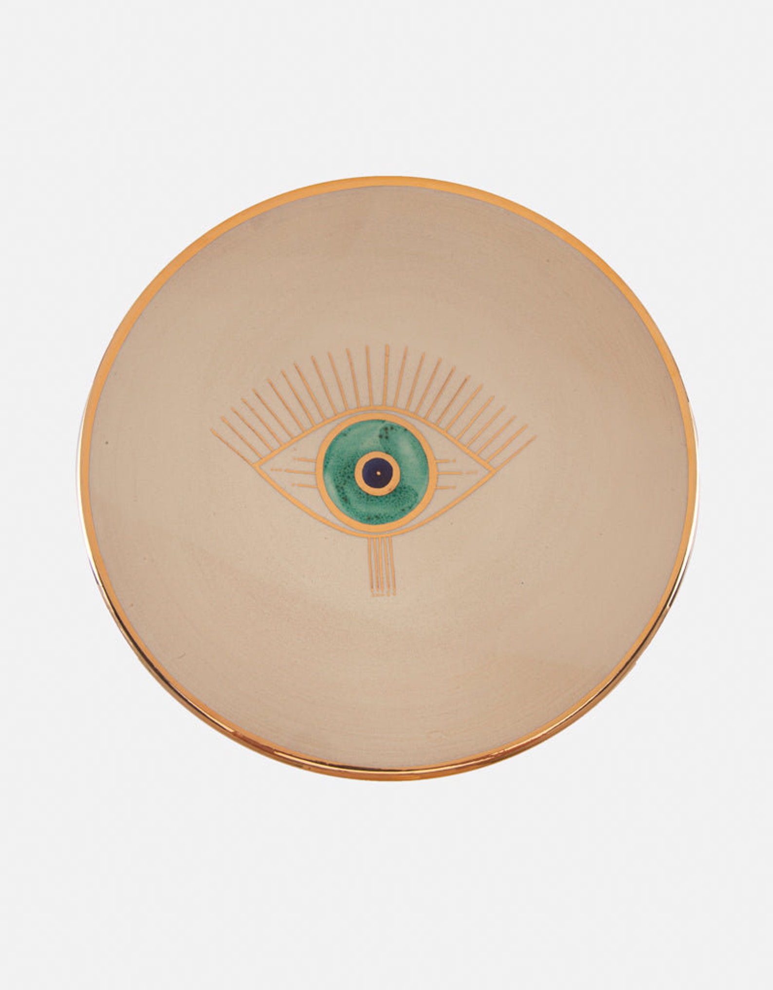 Evil Eye Plate: Gold Trim Porcelain Dish, Beige Turquoise Nazar - Etsy
