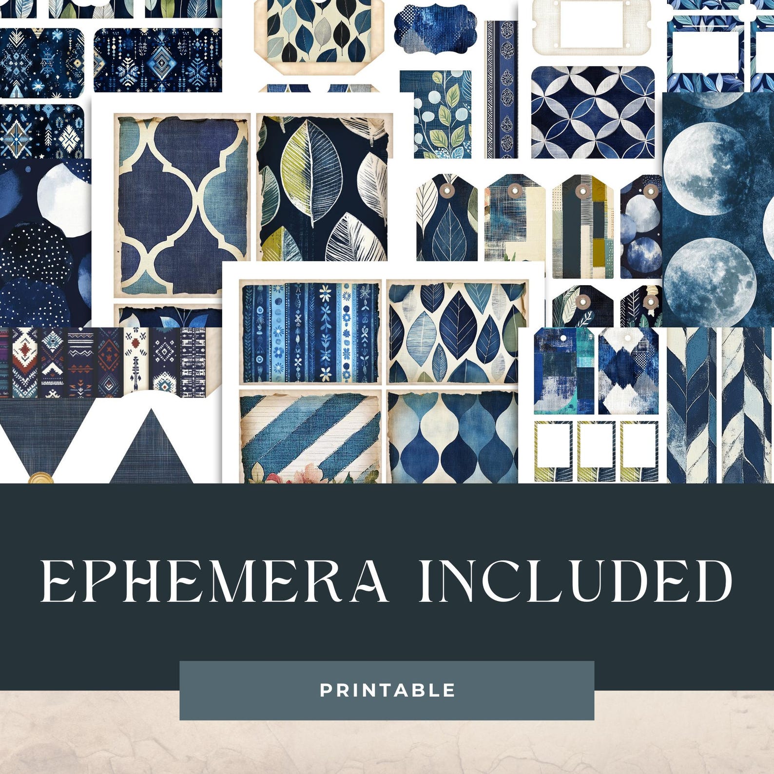 Scandinavian Blue Textiles Printable Junk Journal Kit, Digital Papers ...