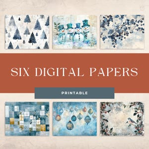 Printable Christmas Junk Journal Kit, Digital Papers, Blue Holiday Junk ...