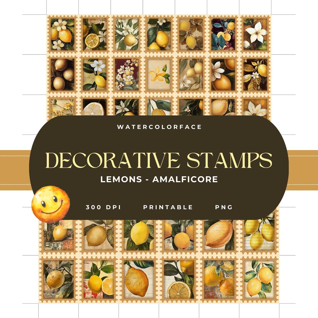 Printable VERTICAL Lemons Decorative Stamps | Amalficore Themed Stamps ...