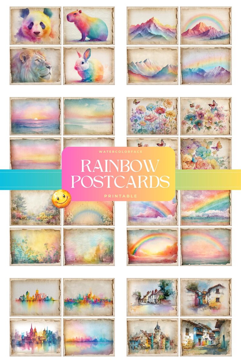 Rainbow Watercolor Digital Paper Base Bundle - FOUR Products Included ...