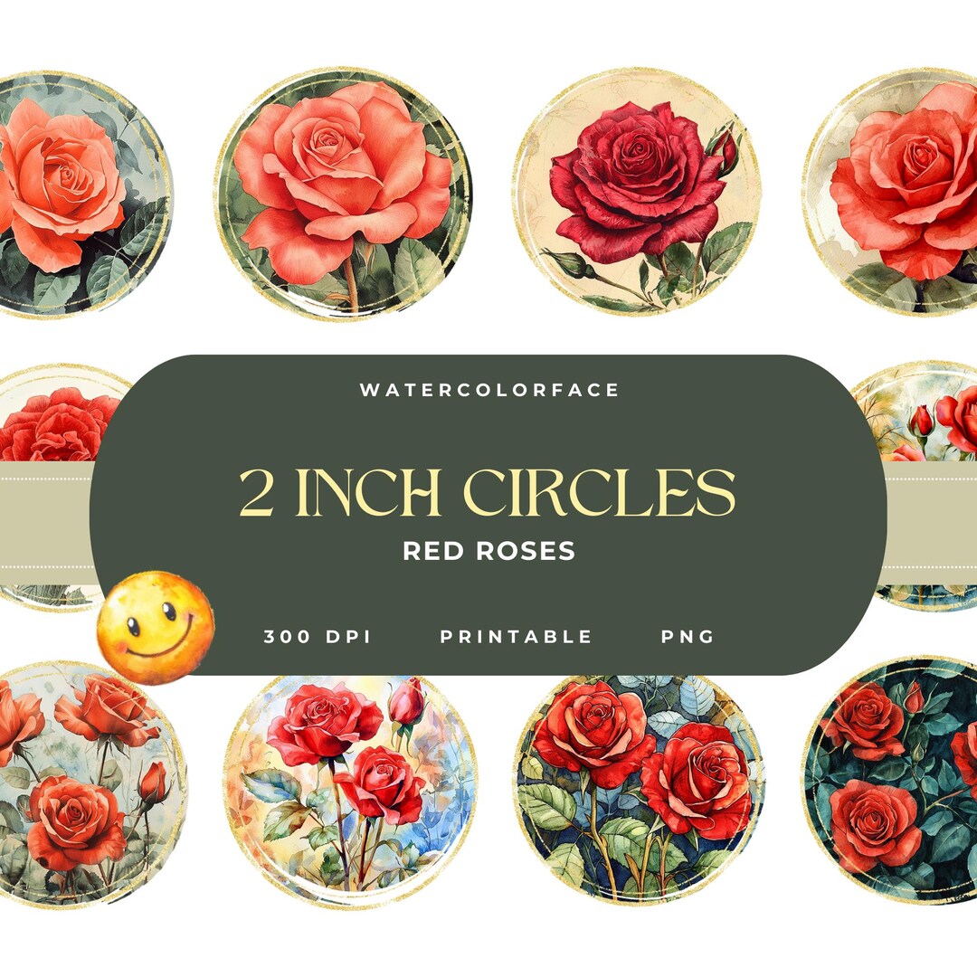 Valentine's Day Red Roses Printable 2 Inch Circles | Floral Themed ...