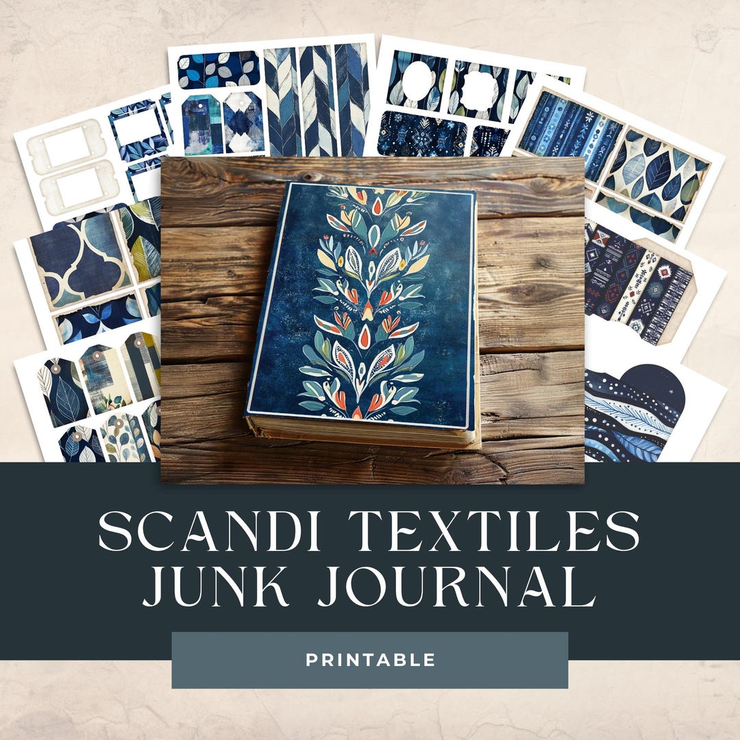 Scandinavian Blue Textiles Printable Junk Journal Kit, Digital Papers ...