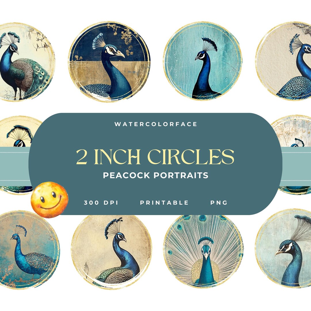 Printable Peacock 2 Inch Circles | Themed Circles | Digital Download ...