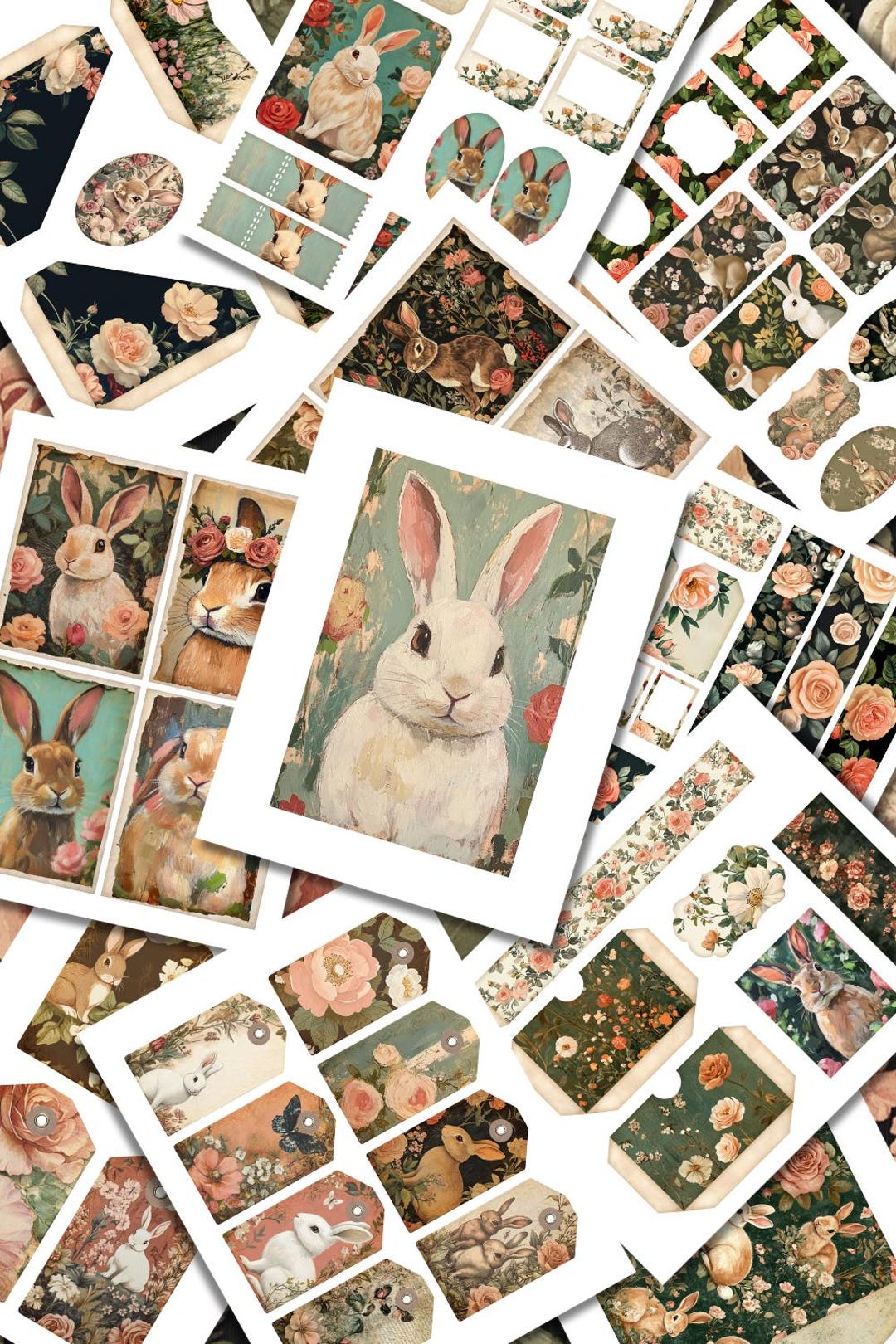Botanical Easter Elegant Junk Journal Kit, Bunny Rabbits, 30 Pages ...
