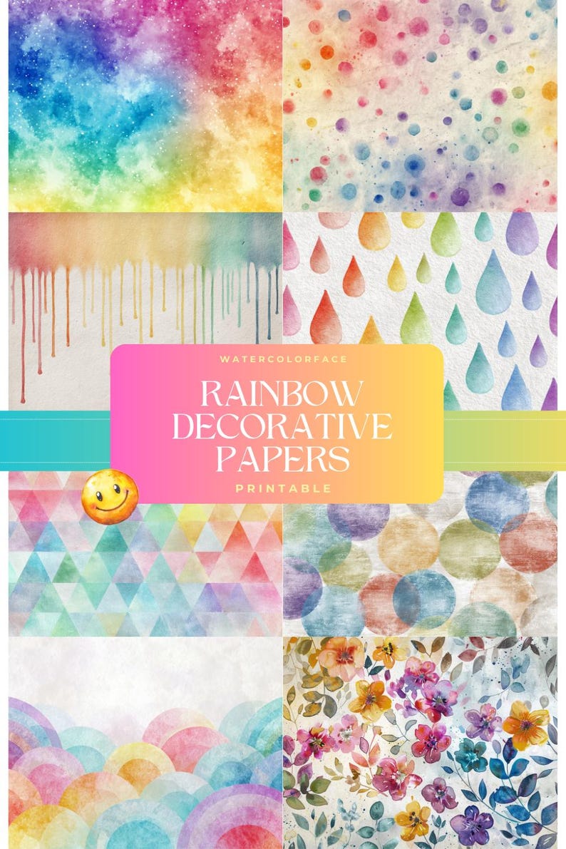 Rainbow Watercolor Digital Paper Base Bundle - FOUR Products Included ...