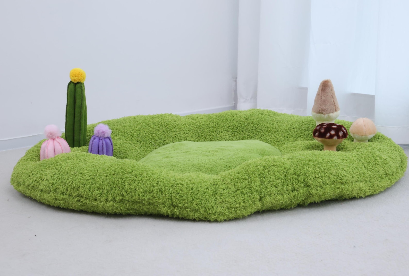 Whimsical Mushroom Cat Cave With Plush Grass Mat Cozy, Interactive Play ...