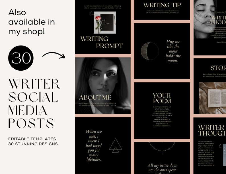 Instagram Template for Poets Writers and Authors Writer - Etsy