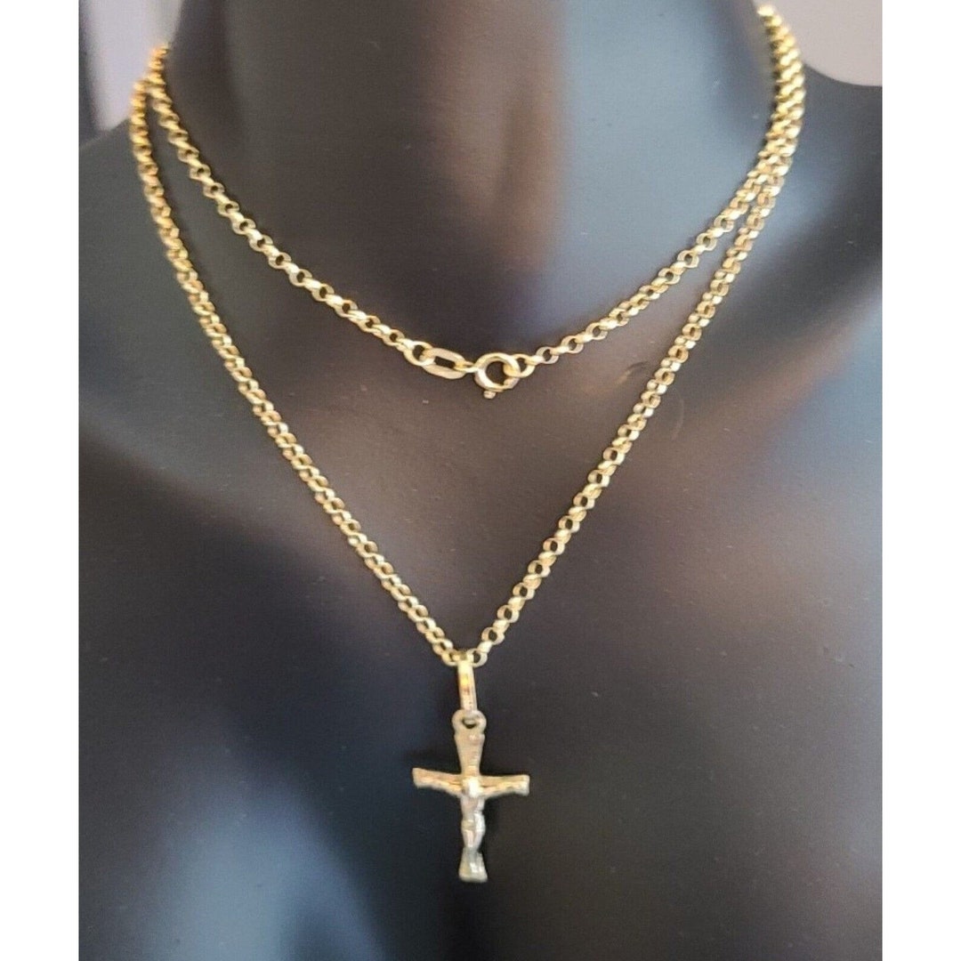 18k Real Saudi Gold Necklace 17.5" Size With Cross Pendant - Etsy