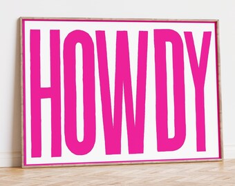 Howdy Typography Poster, Pink Howdy Print for Girl, Soft Cowgirl Color ...