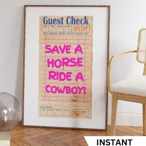 Guest Check Print Trendy Wall Art Guest Check Poster Retro Wall Art ...