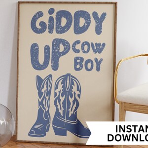 Western Prints Set of 3 Western Wall Art Wild West Print Blue Retro ...