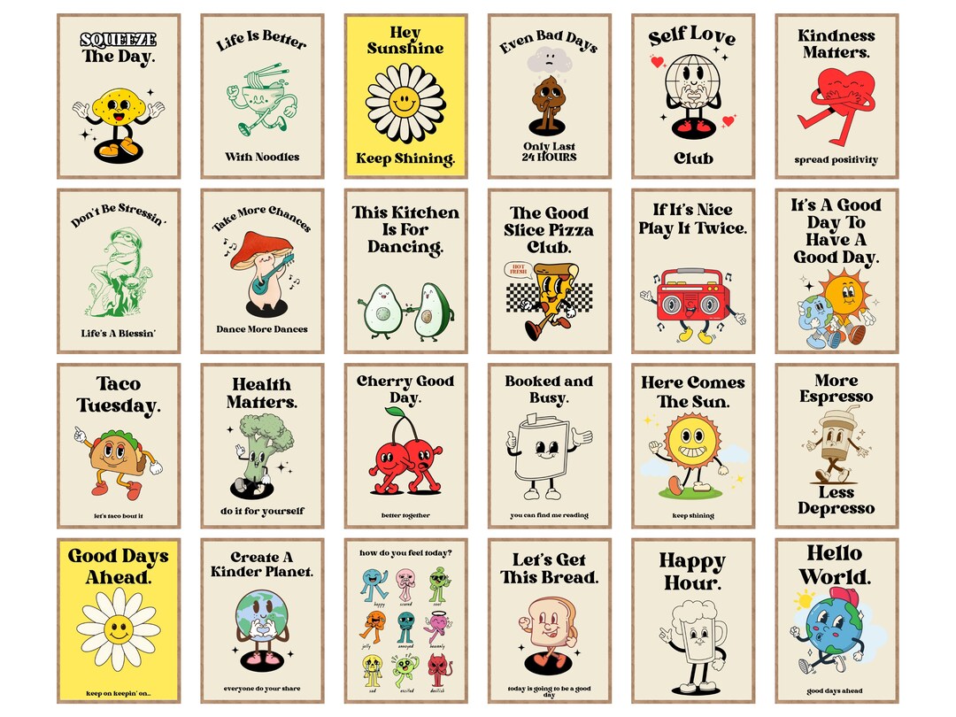 Retro Quote Print Set of 24, Trendy Retro Wall Art, Printable Retro ...