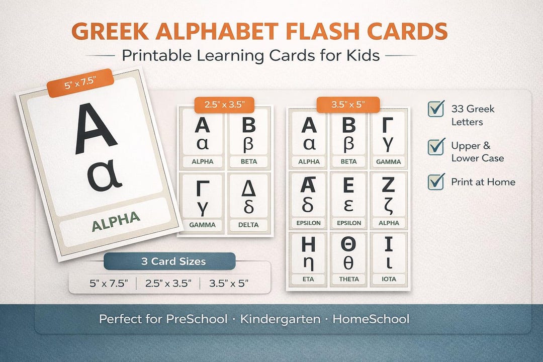 Greek Alphabet Flash Cards | Preschool Learning, 3 Sizes (instant ...