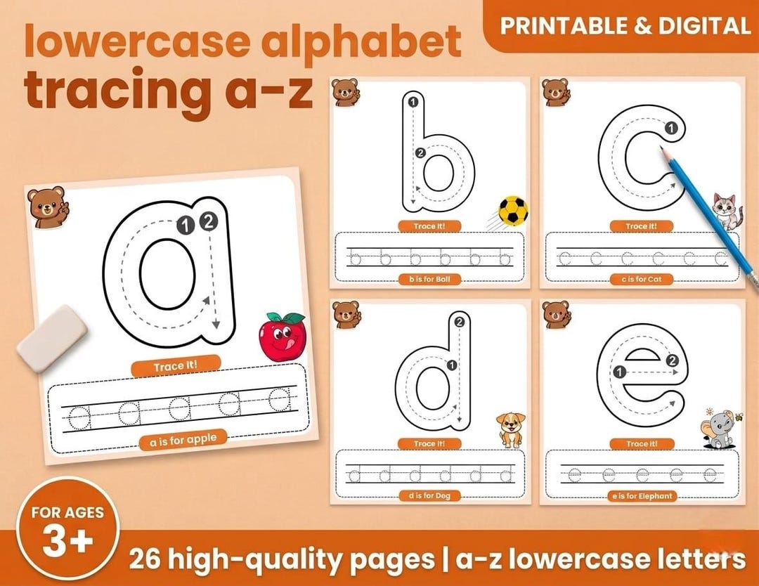 Lowercase Alphabet Tracing Worksheets A-z | Handwriting Practice ...