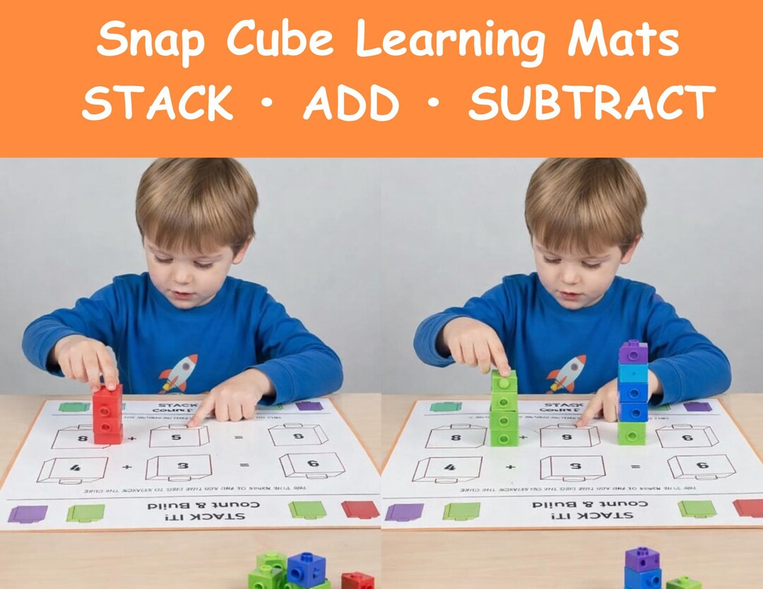 Snap Cube Learning Mats Math Bundle | Stacking, Addition & Subtraction ...