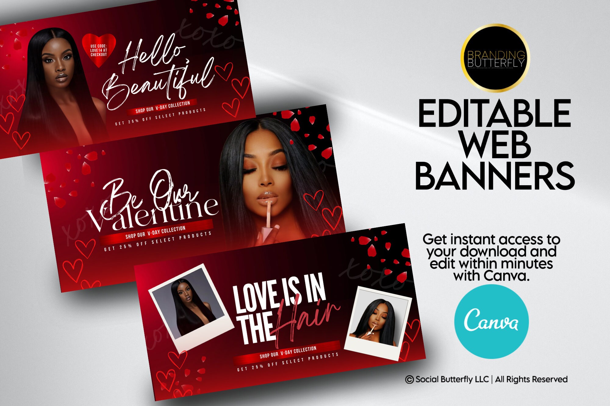 Valentine Website Banner Templates, Editable Web Shopify Banners, DIY ...