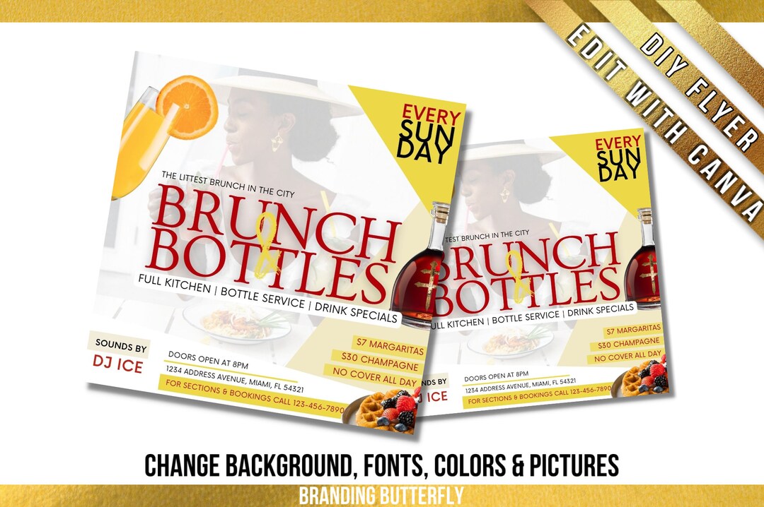 Brunch Party Flyer Template,editable Canva Template,social Media Event ...
