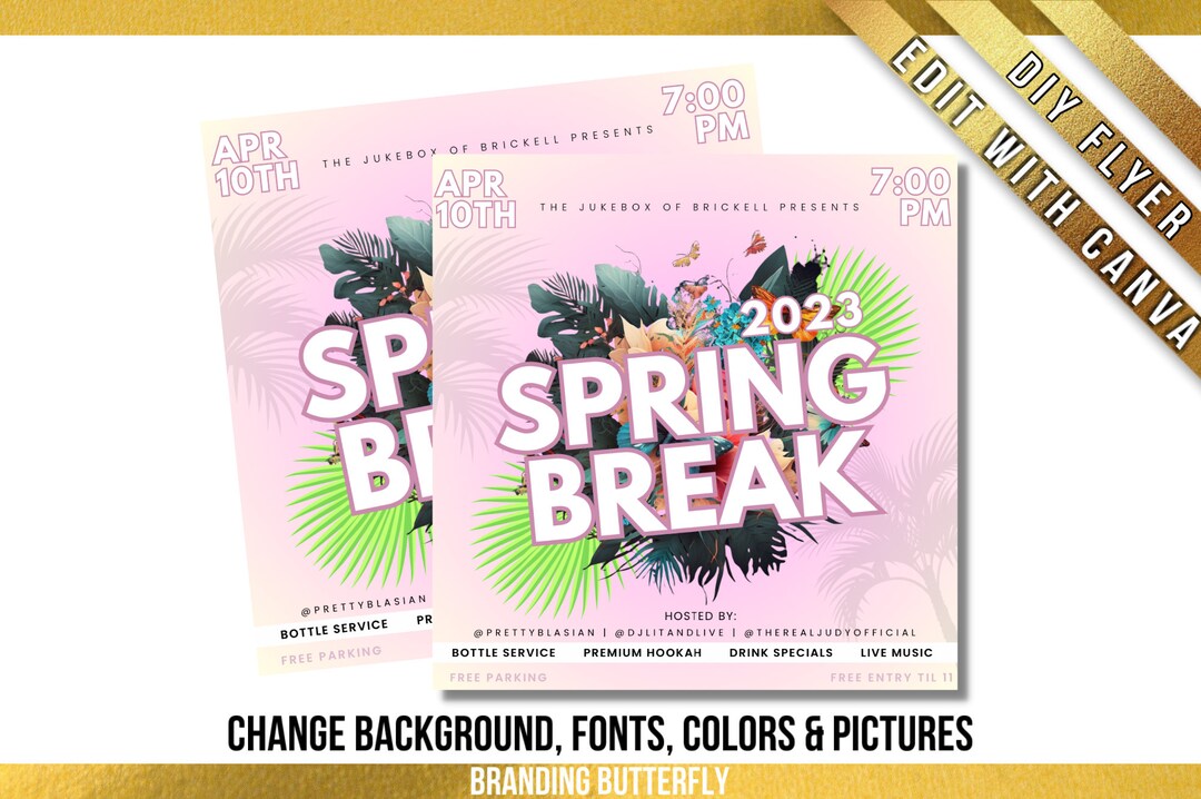 DIY Event / Club Flyer Template,editable Canva, Spring Break Event ...