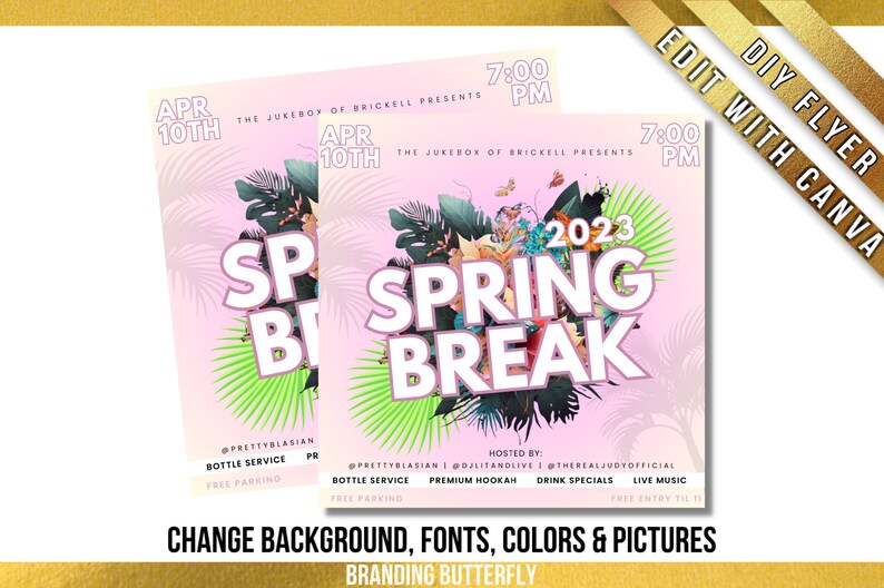 DIY Event / Club Flyer Template,editable Canva, Spring Break Event ...