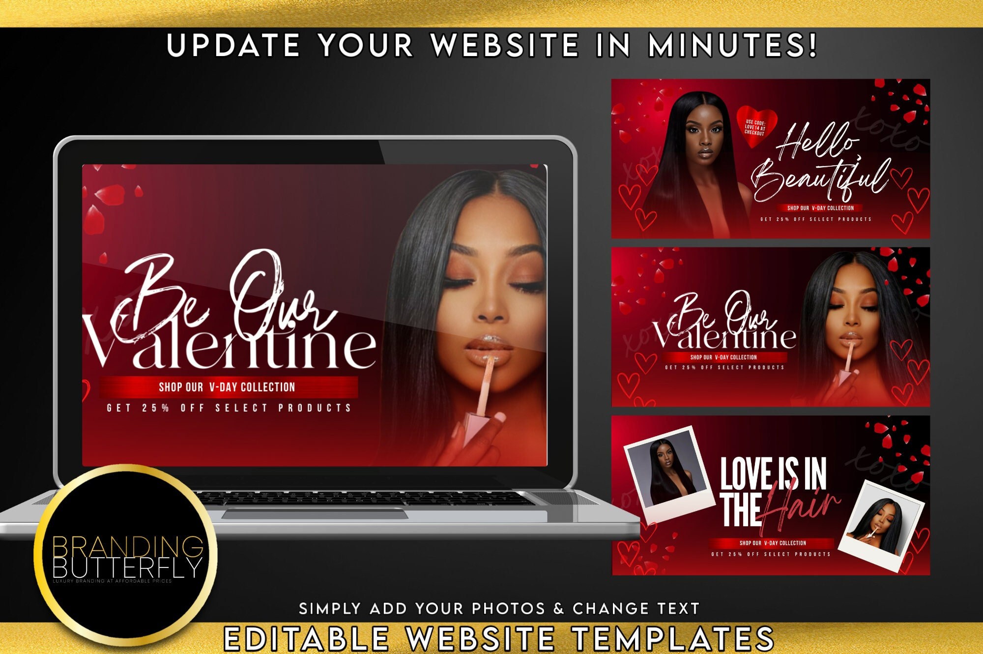 Valentine Website Banner Templates, Editable Web Shopify Banners, DIY ...