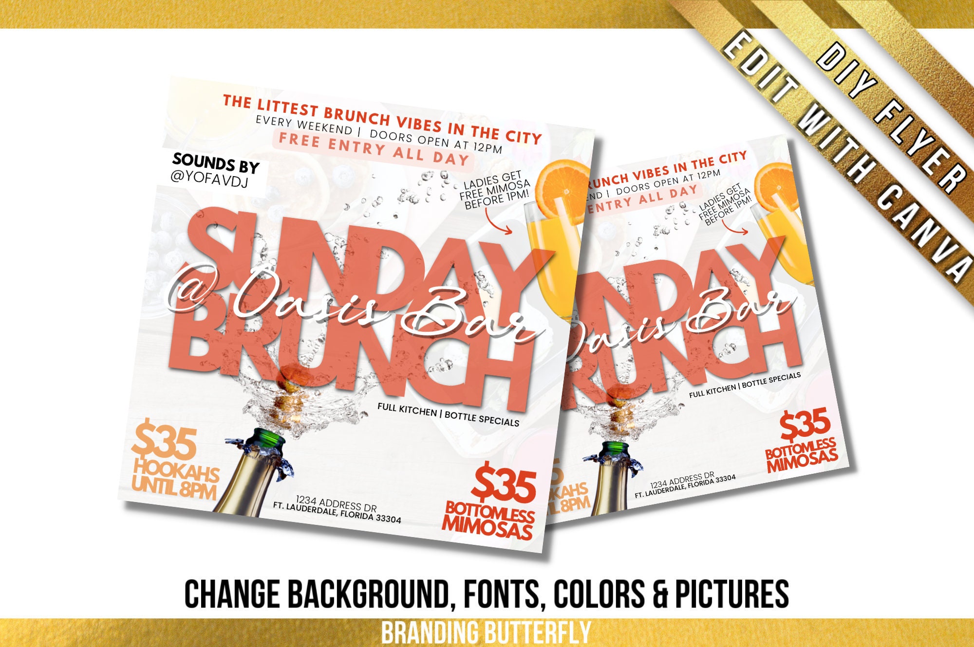 Brunch Party Flyer Template,editable Canva Template,social Media Event ...