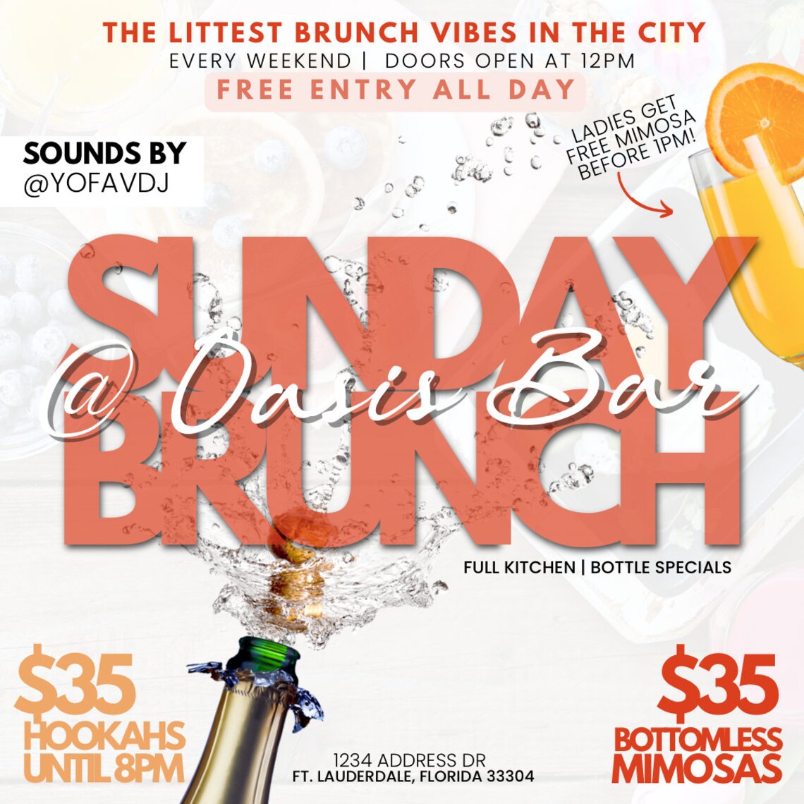 Brunch Party Flyer Template,editable Canva Template,social Media Event ...