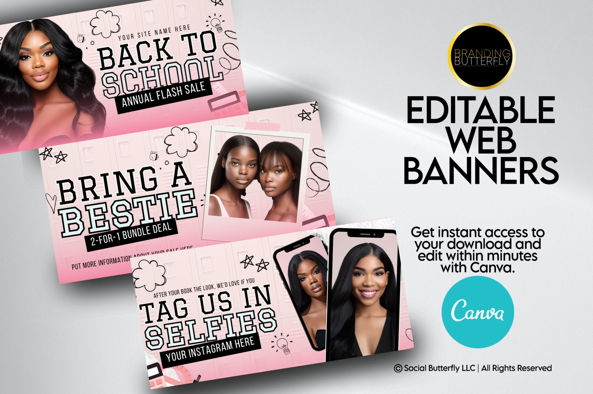 Back to School Website Banner Templates, Editable Pink Website Shopify ...