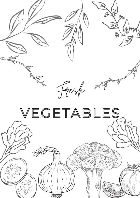Colouring Pages Fresh Vegetables | Etsy