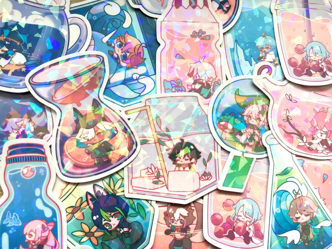 Genshin Impact Drinks Glitter Stickers - Etsy