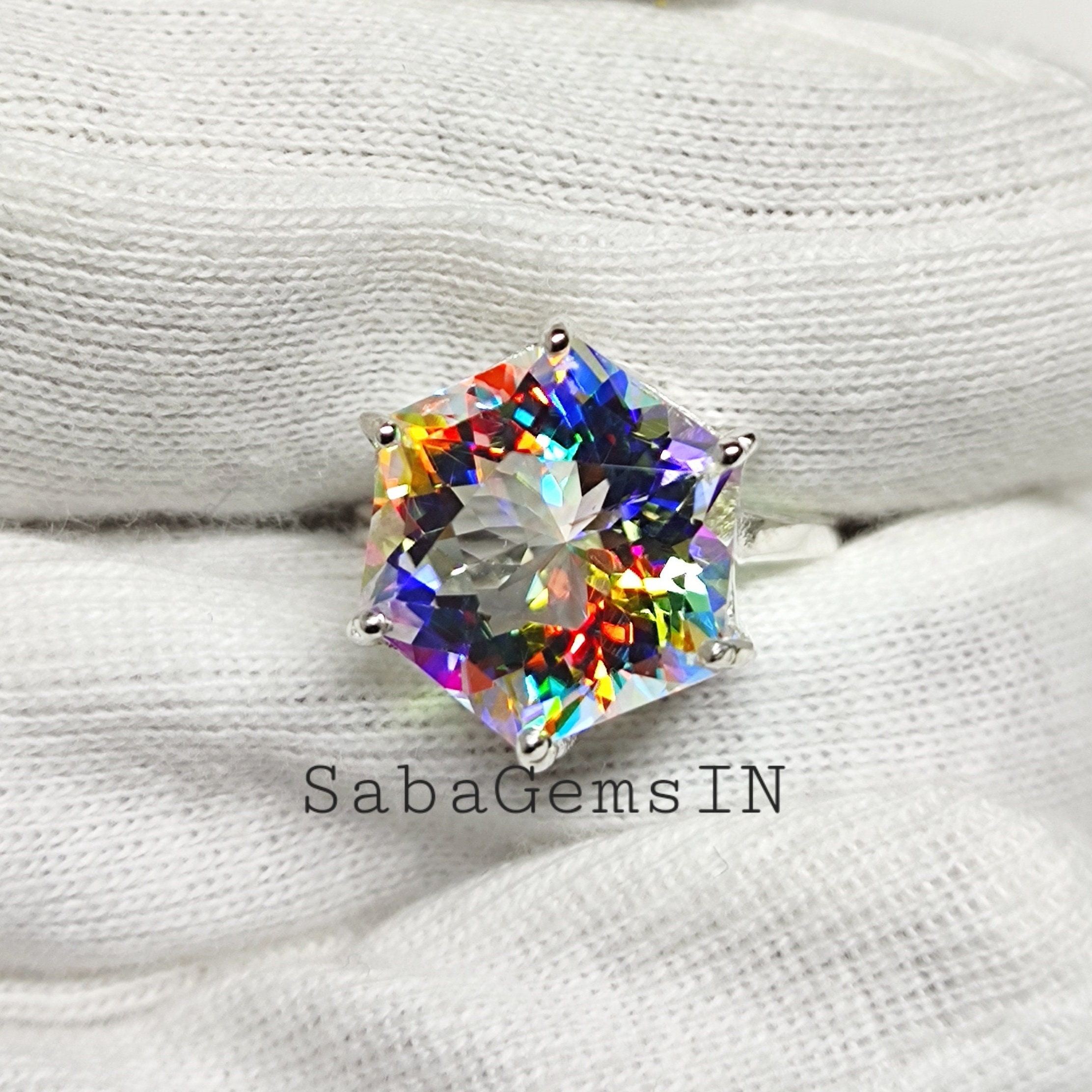 Magical Mystic Topaz Ring, Hexagon Shape, Fantasy Portuguese Cut,925 ...