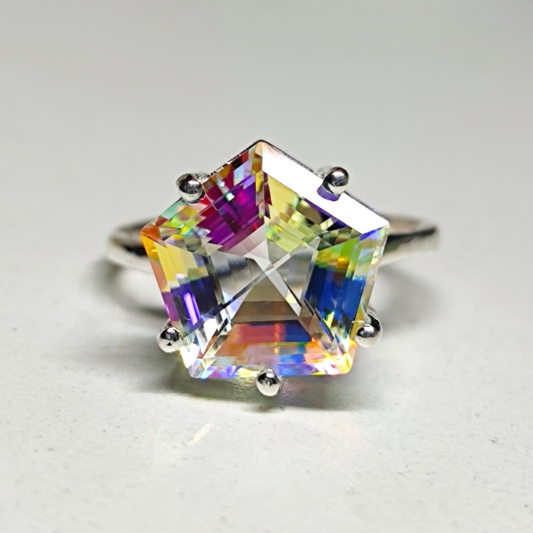 Magical Mystic Topaz Ring, Pentagon Shape Ring, 925 Sterling Silver ...
