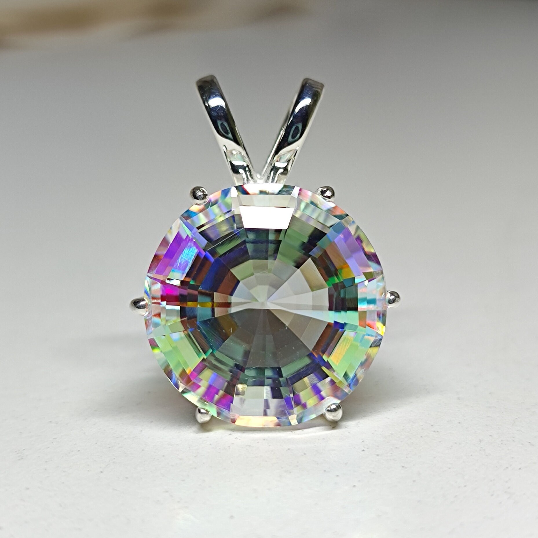 Magical Mystic Topaz Pendant, 21×21MM Fantasy Cut, 925 Sterling Silver ...