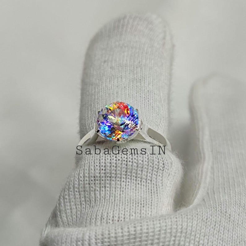 Magical Mystic Topaz Ring, Portuguese Cut, 8×8 MM 925 Sterling Silver ...