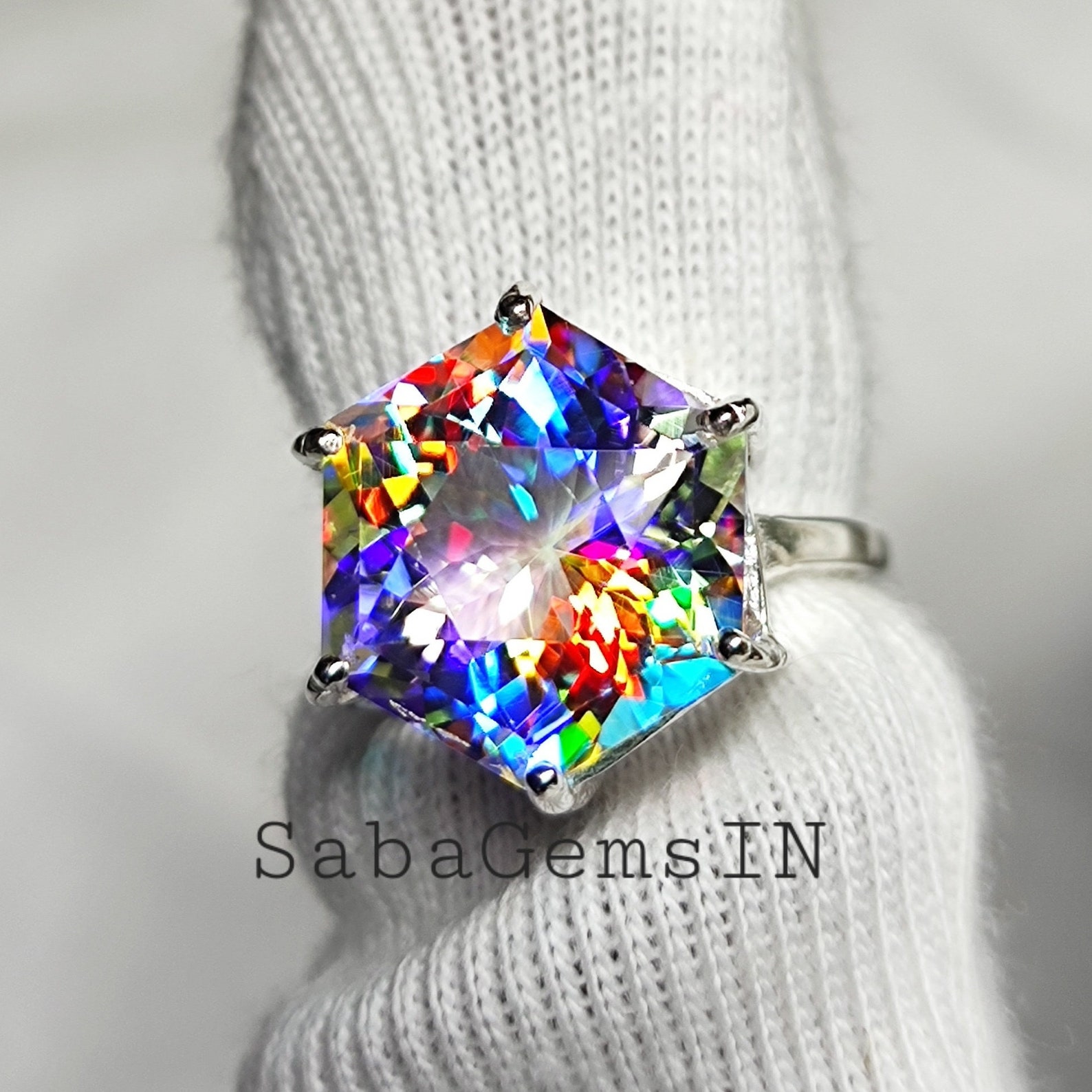 Magical Mystic Topaz Ring, Hexagon Shape, Fantasy Portuguese Cut,925 ...