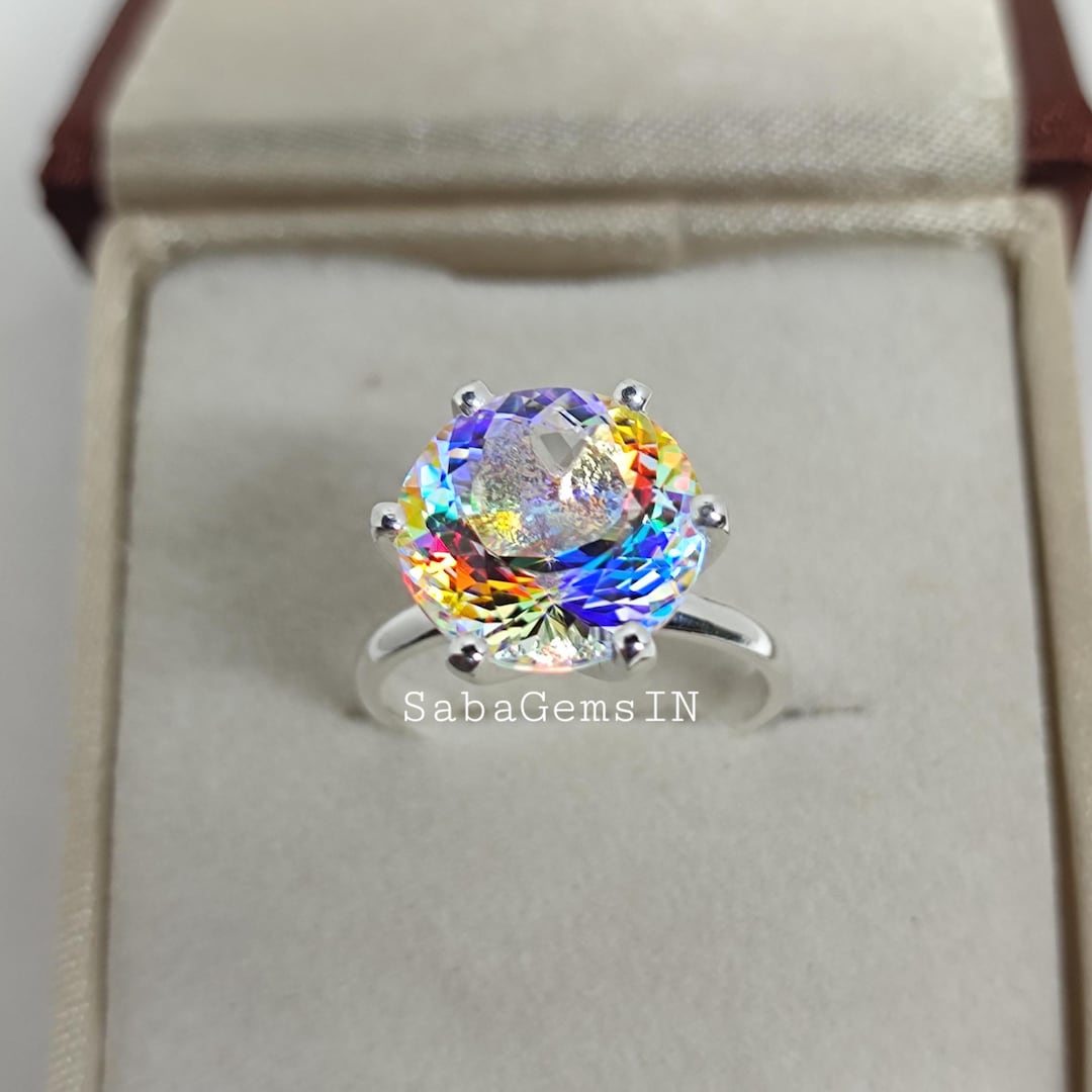 Magical Mystic Topaz Ring, 12×12MM, Portuguese Cut, 925 Sterling Silver ...