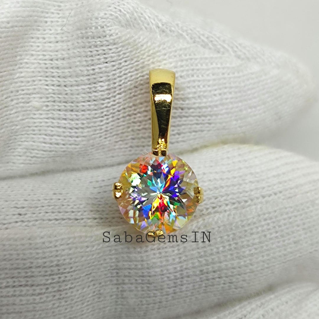 Magical Mystic Topaz Pendant, 8×8 MM Portuguese Cut, Gold Plated, 925 ...