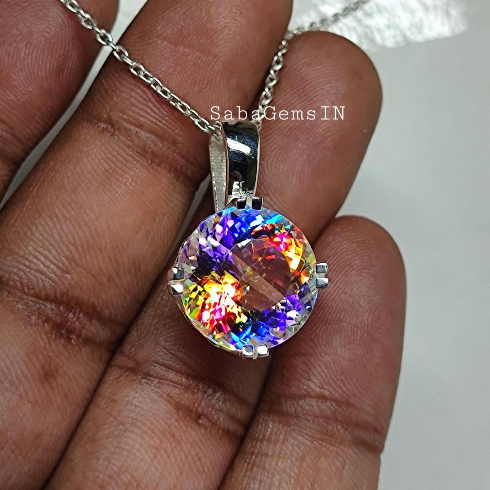 Magical Mystic Topaz Pendant, 15×15MM Portuguese Cut, 925 Sterling ...